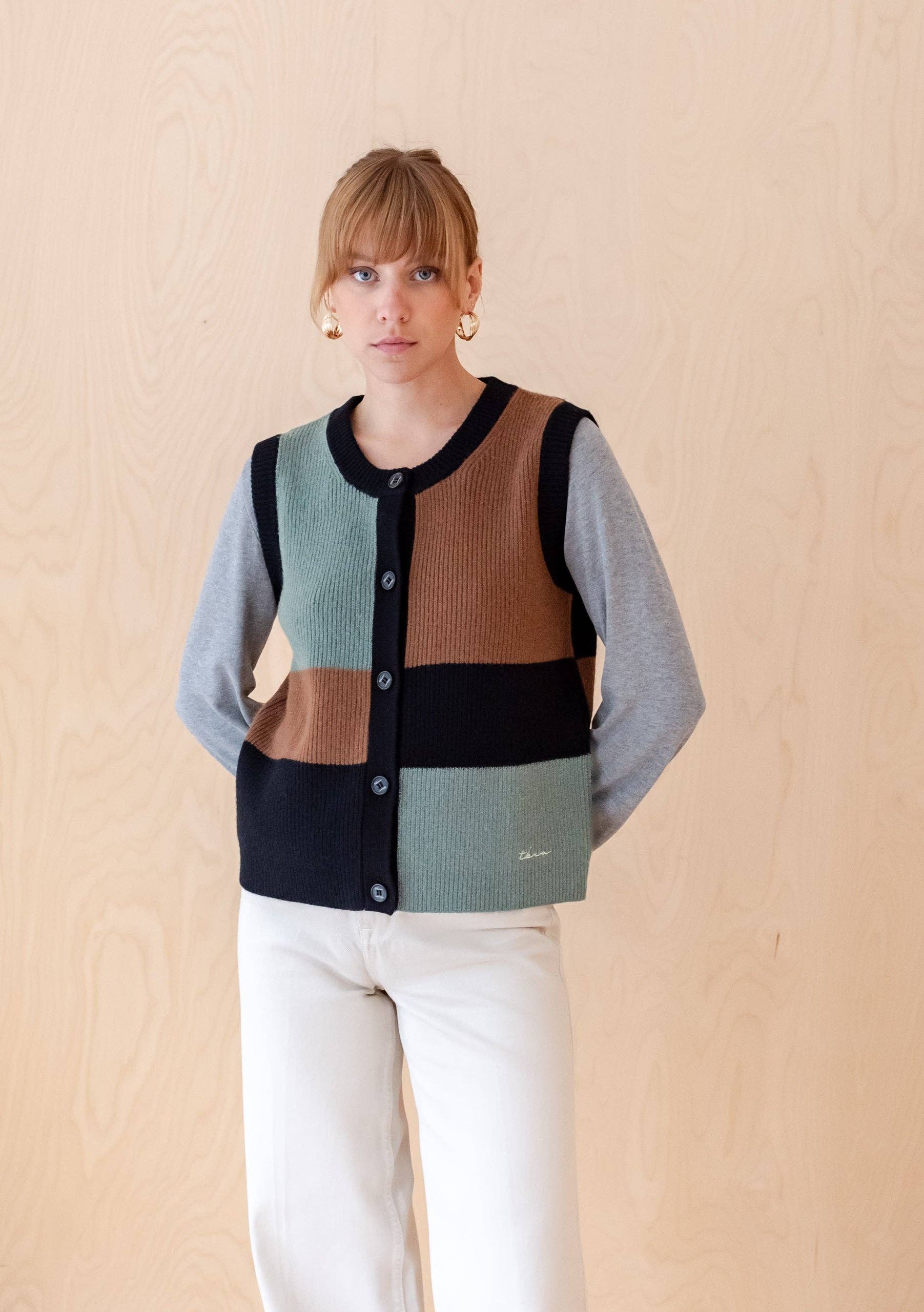 Merino Wool Vest in Green Block: M – Comhla