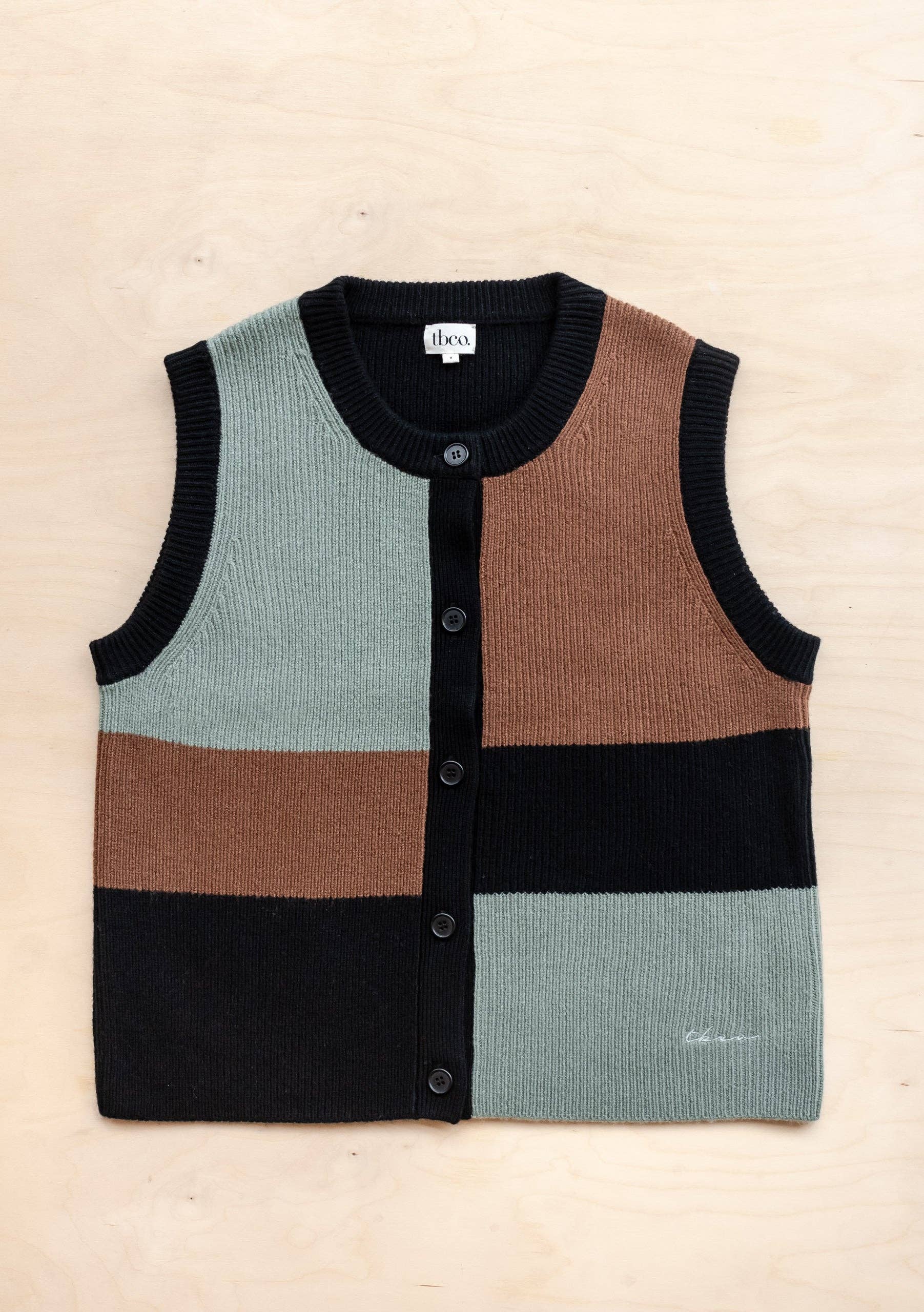 Merino Wool Vest in Green Block: M – Comhla