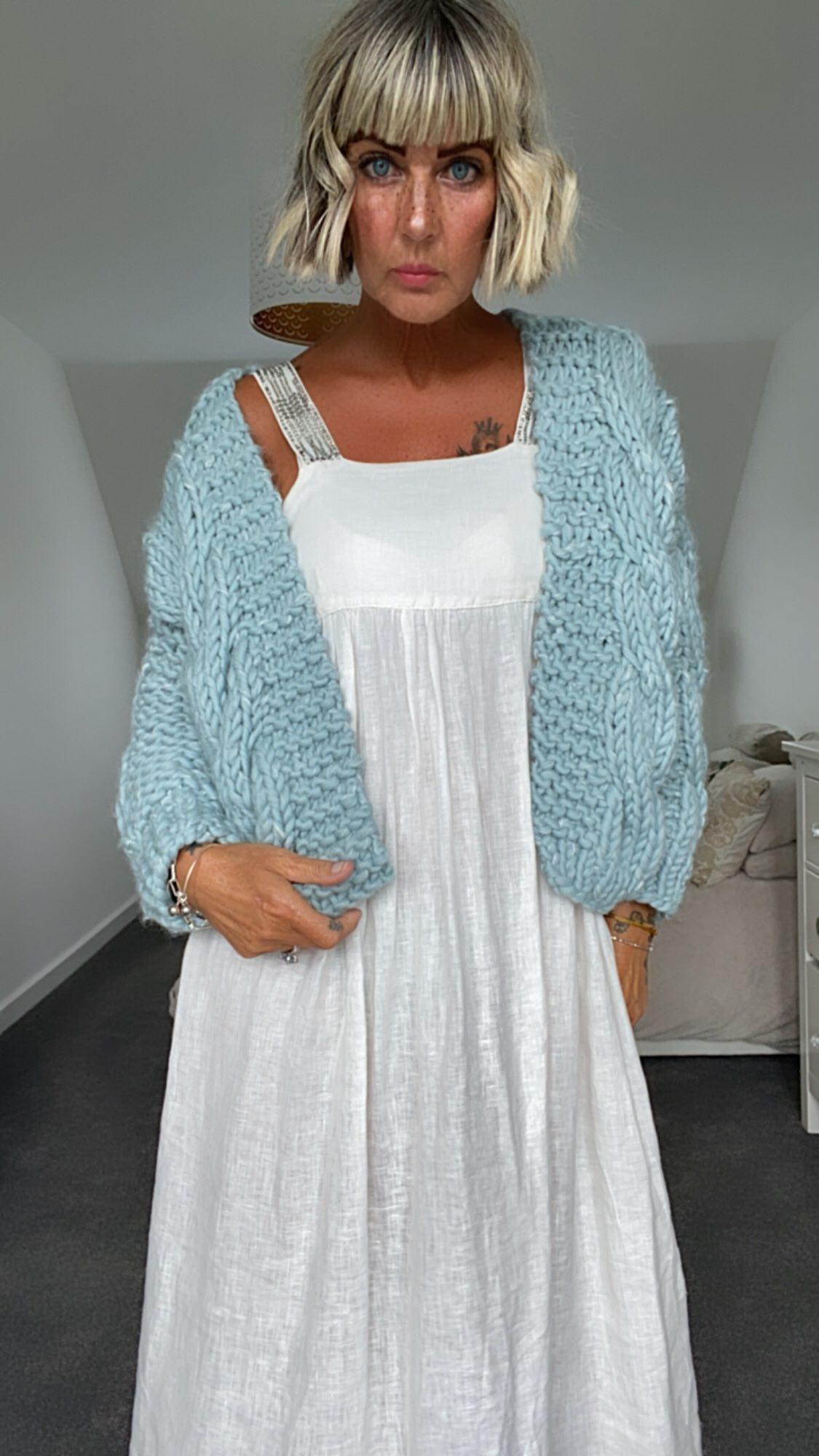 Hand Knitted Chunky Bomber | Artichoke Blue – Comhla